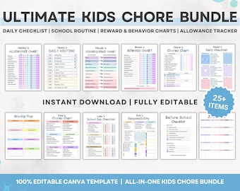 Editable Kids Chore Chart Bundle, Reward Allowance Behavior Consequence ...