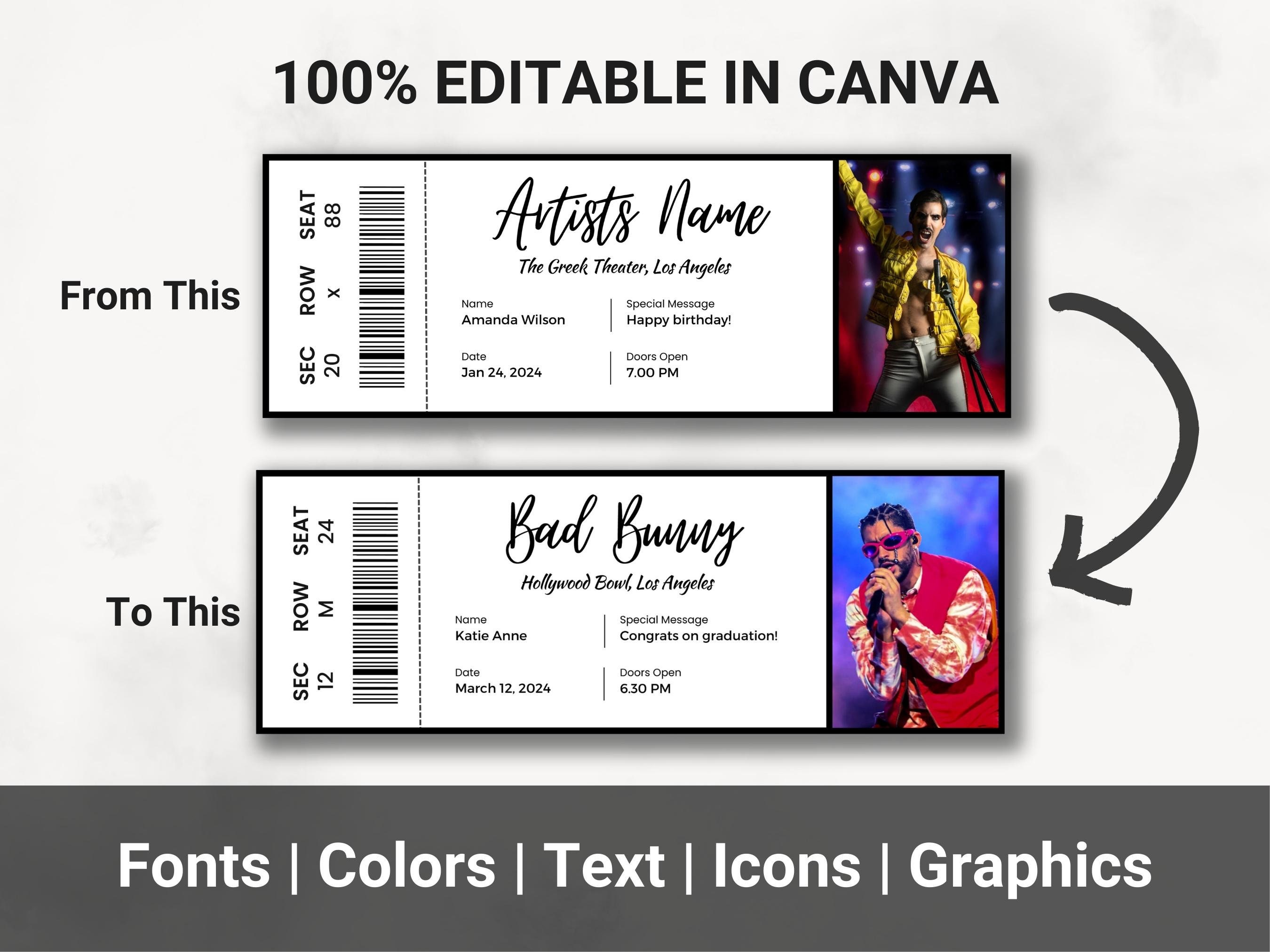 Editable Concert Ticket Template DIY Event Ticket Custom - Etsy