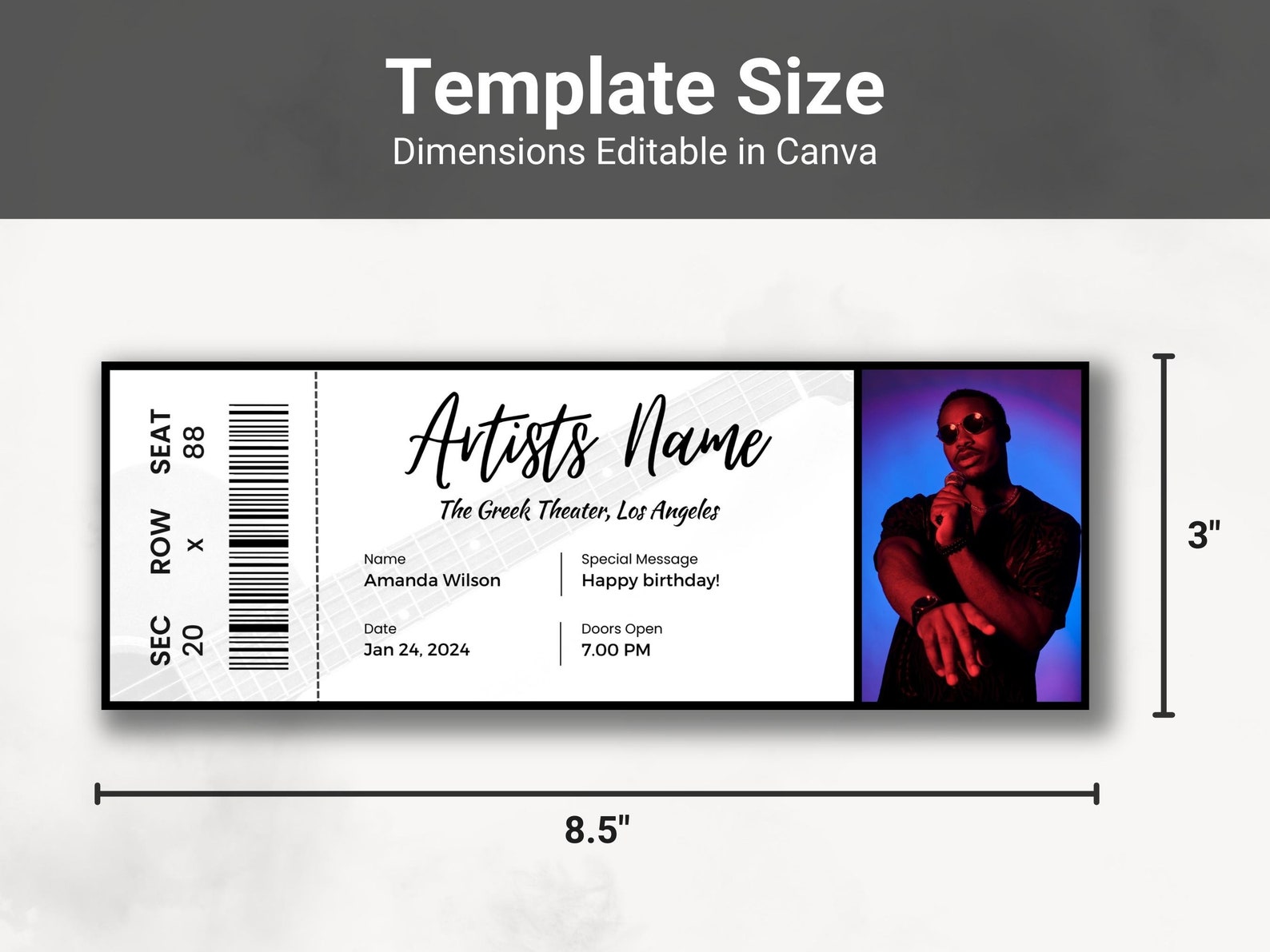 Editable Concert Ticket Template DIY Event Ticket Custom - Etsy