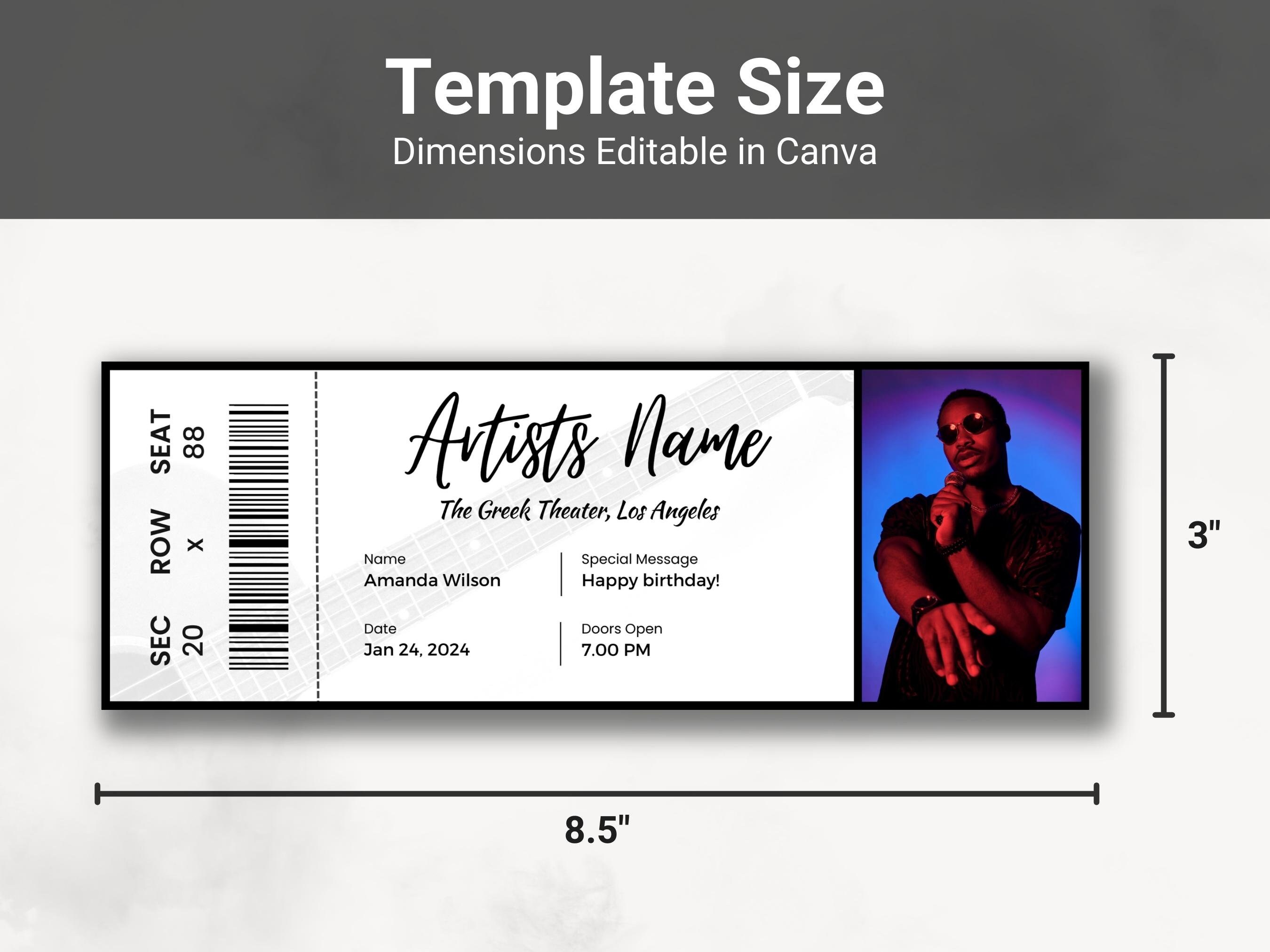Editable Concert Ticket Template DIY Event Ticket Custom - Etsy