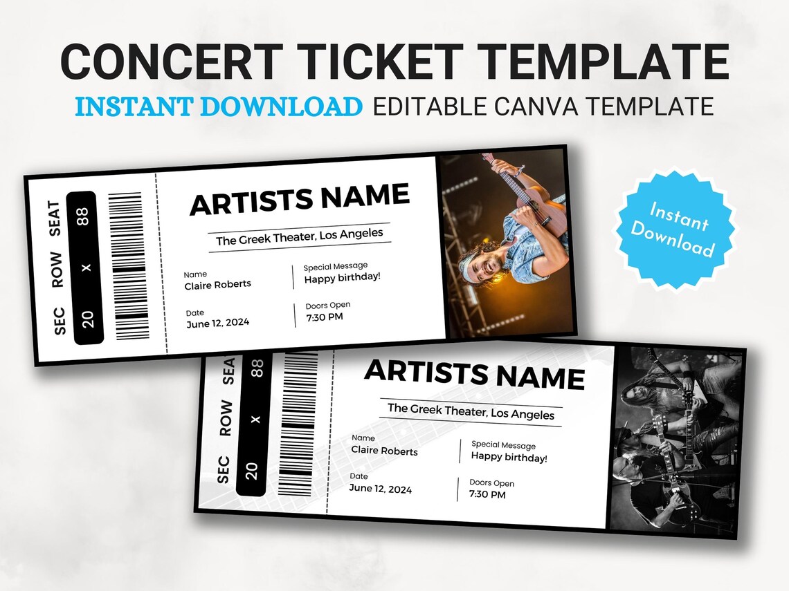 Editable Concert Ticket Template, DIY Event Ticket, Custom Concert ...