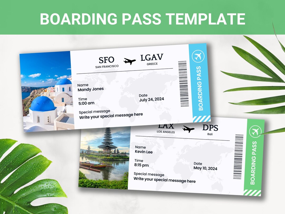 Editable Boarding Pass Template, Printable Airline Ticket, Plane ...