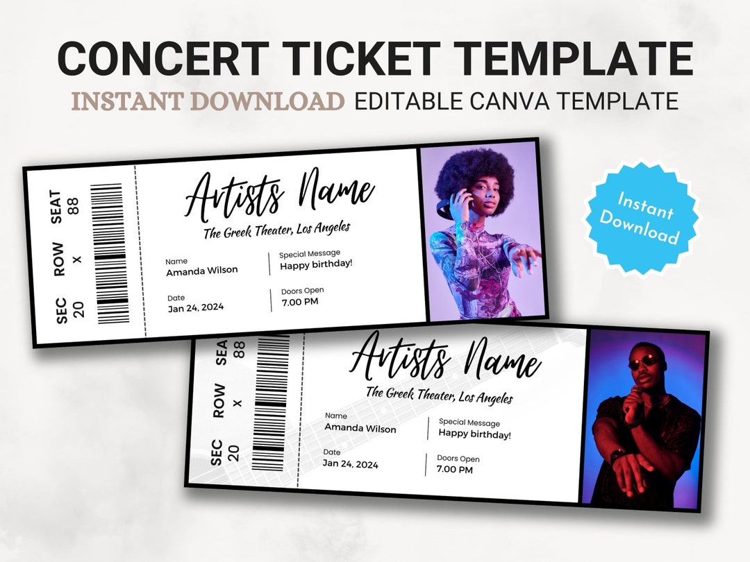 Editable Concert Ticket Template, DIY Event Ticket, Custom Concert ...