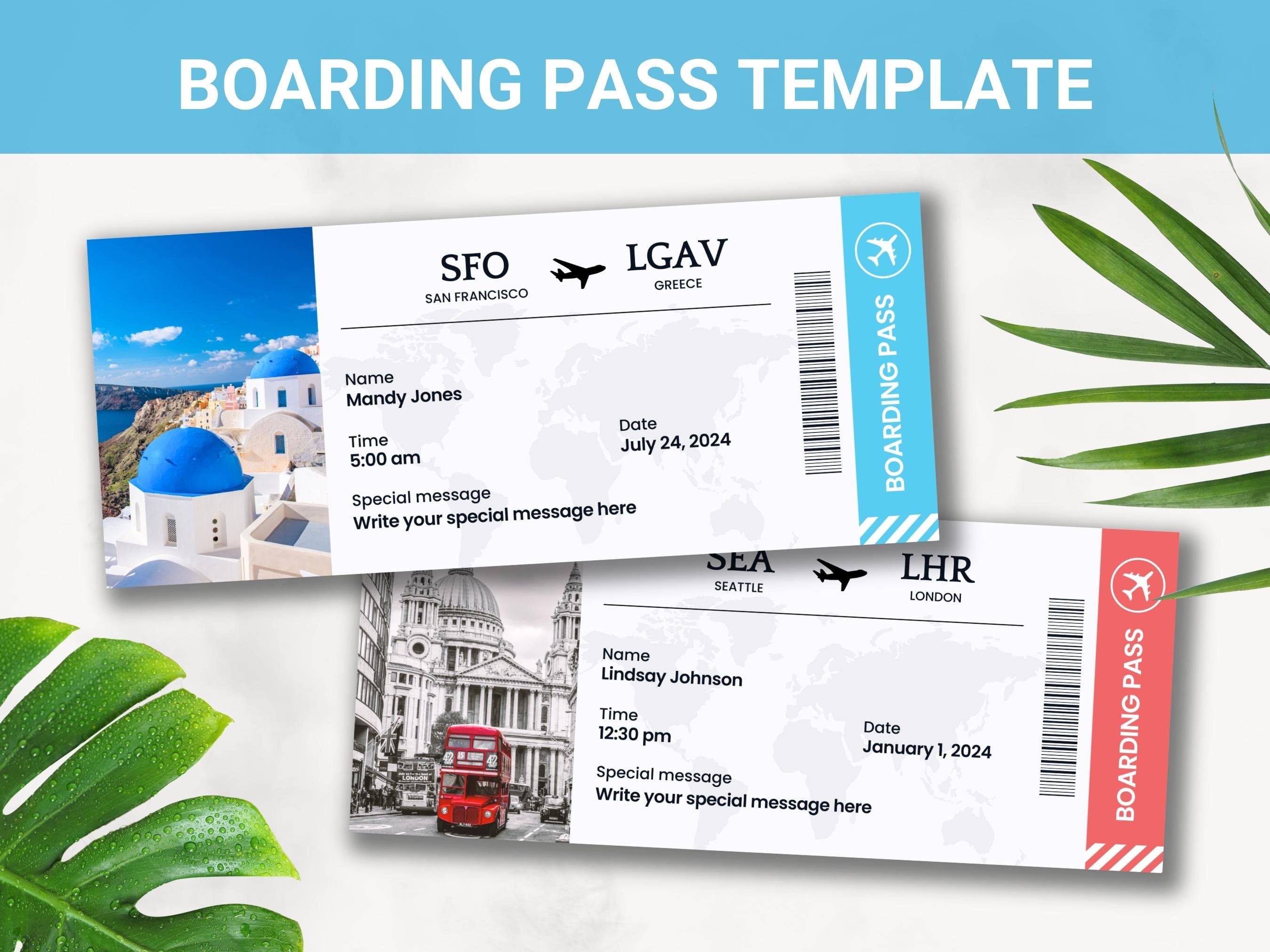 Editable Boarding Pass Template, Printable Airline Ticket, Plane ...