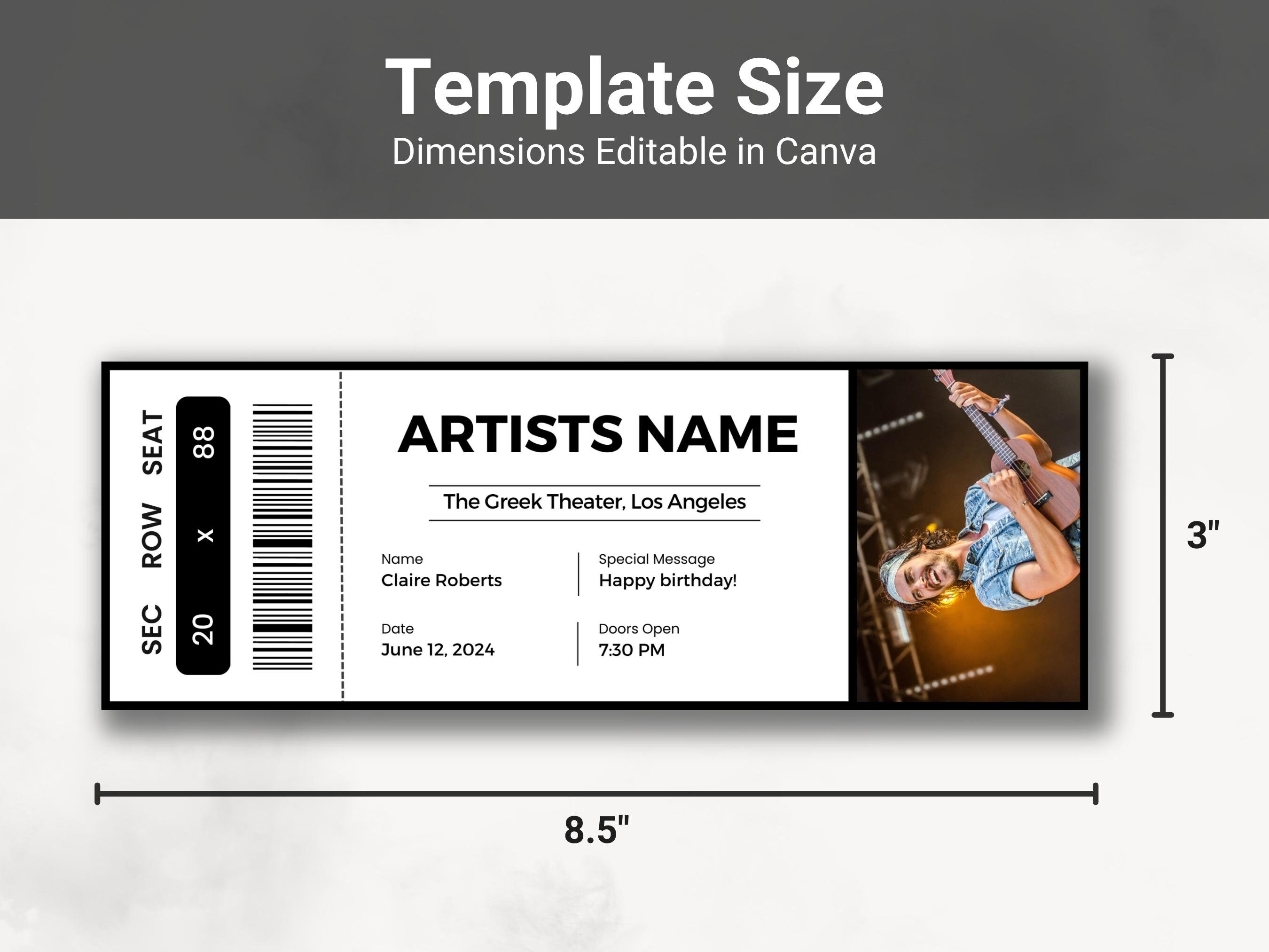 Editable Concert Ticket Template, DIY Event Ticket, Custom Concert ...