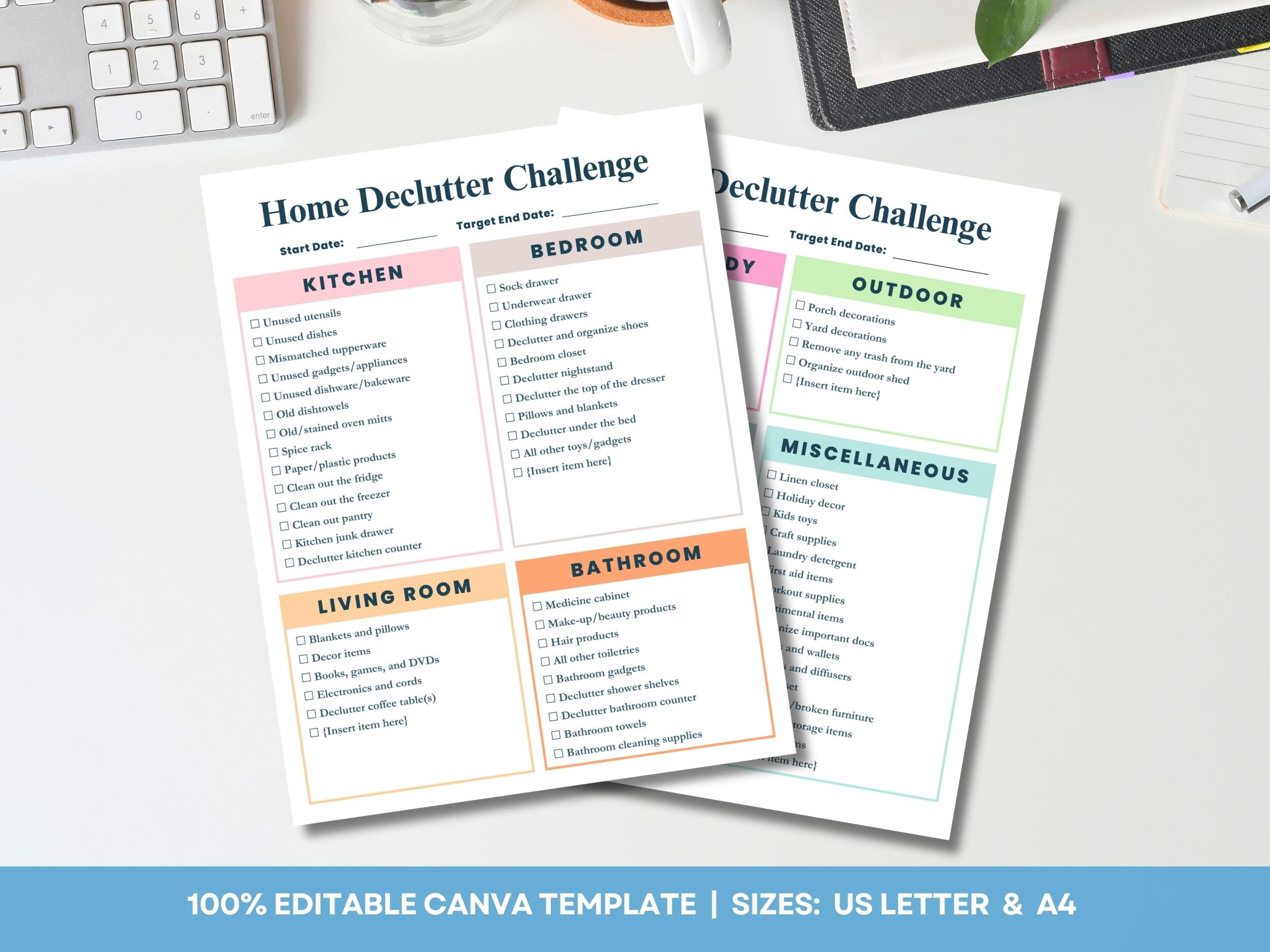 Declutter Checklist Template Editable Cleaning Schedule - Etsy
