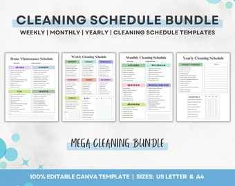 Editable Cleaning Schedule Bundle, Adult Chore Chart, ADHD Cleaning ...