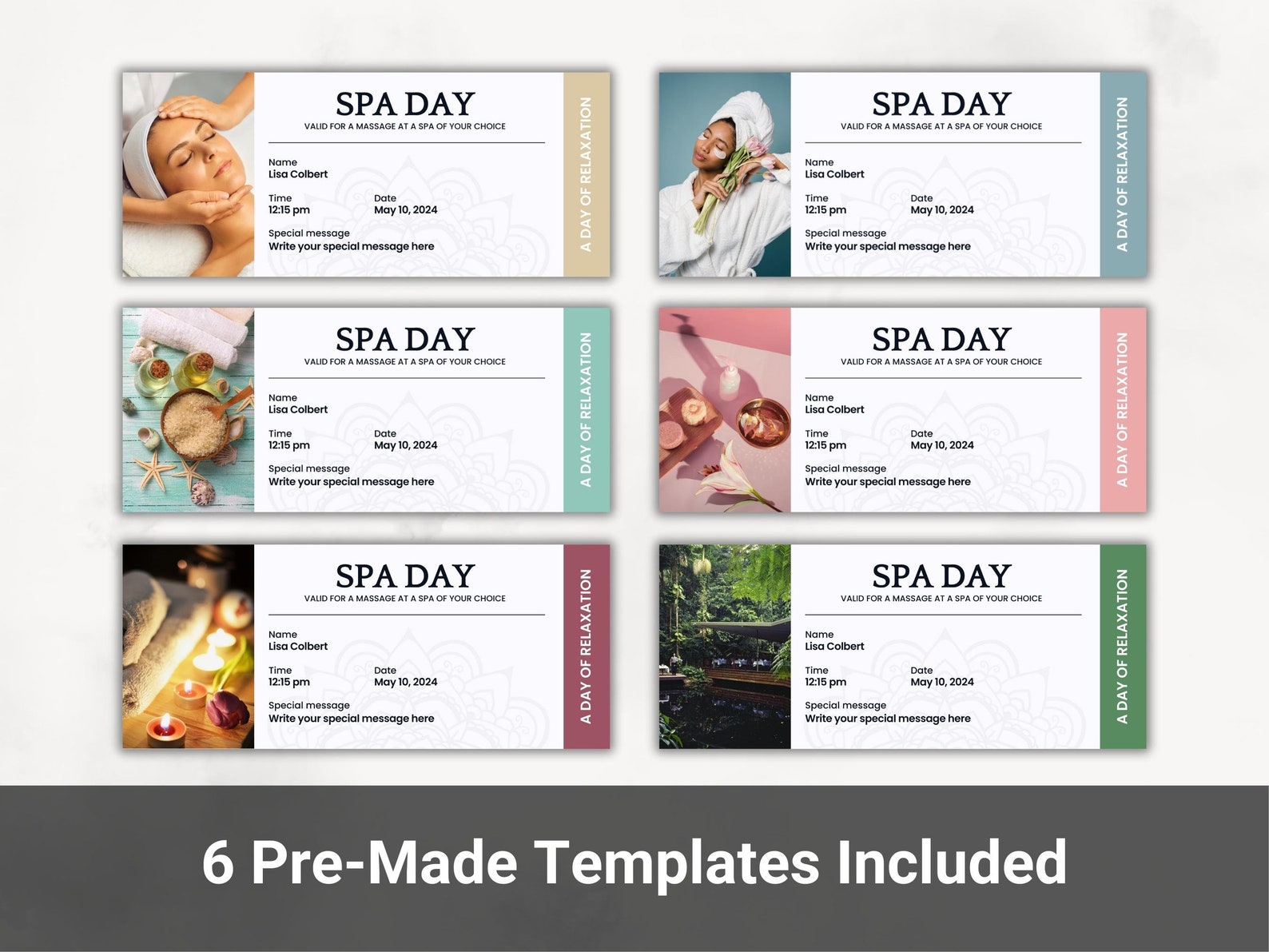 Editable Spa Day Voucher Personalized Massage Coupon Printable Gift ...