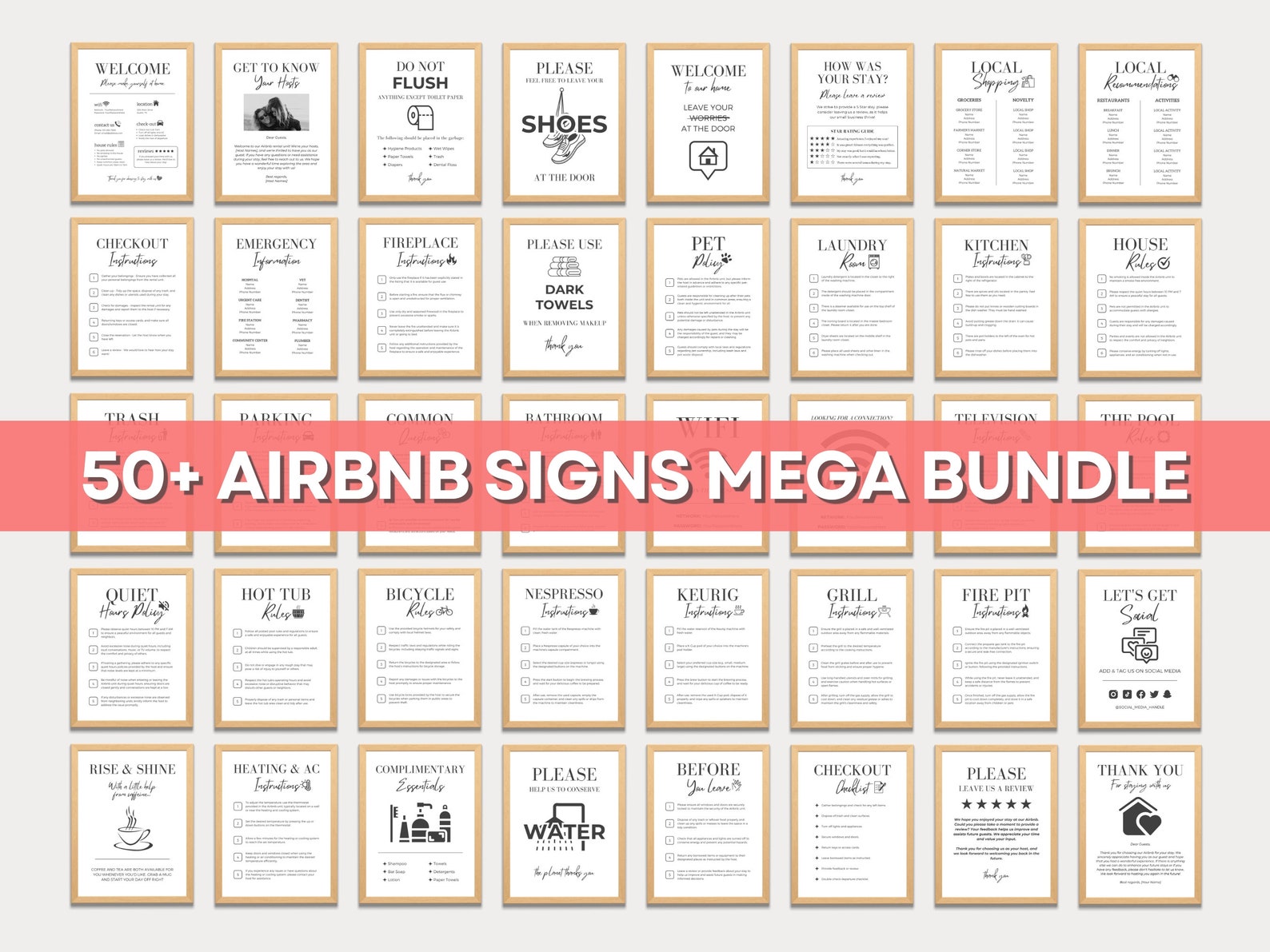 Airbnb Sign Bundle Template VRBO Signage Signs for Rental Home DIY Wifi ...