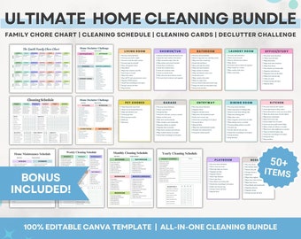 Cleaning Checklist Bundle, Editable Kids Chore Chart, Household ...