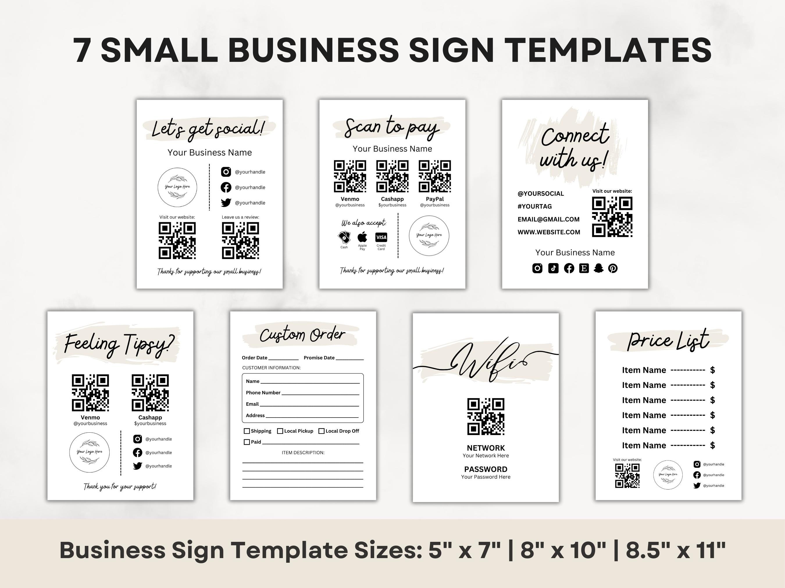 Editable Business Sign Template Bundle Scan to Pay Sign - Etsy