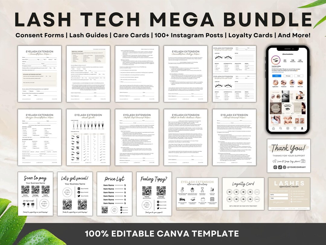 Eyelash Extension Forms, Editable Lash Consent Template, Lash Tech ...