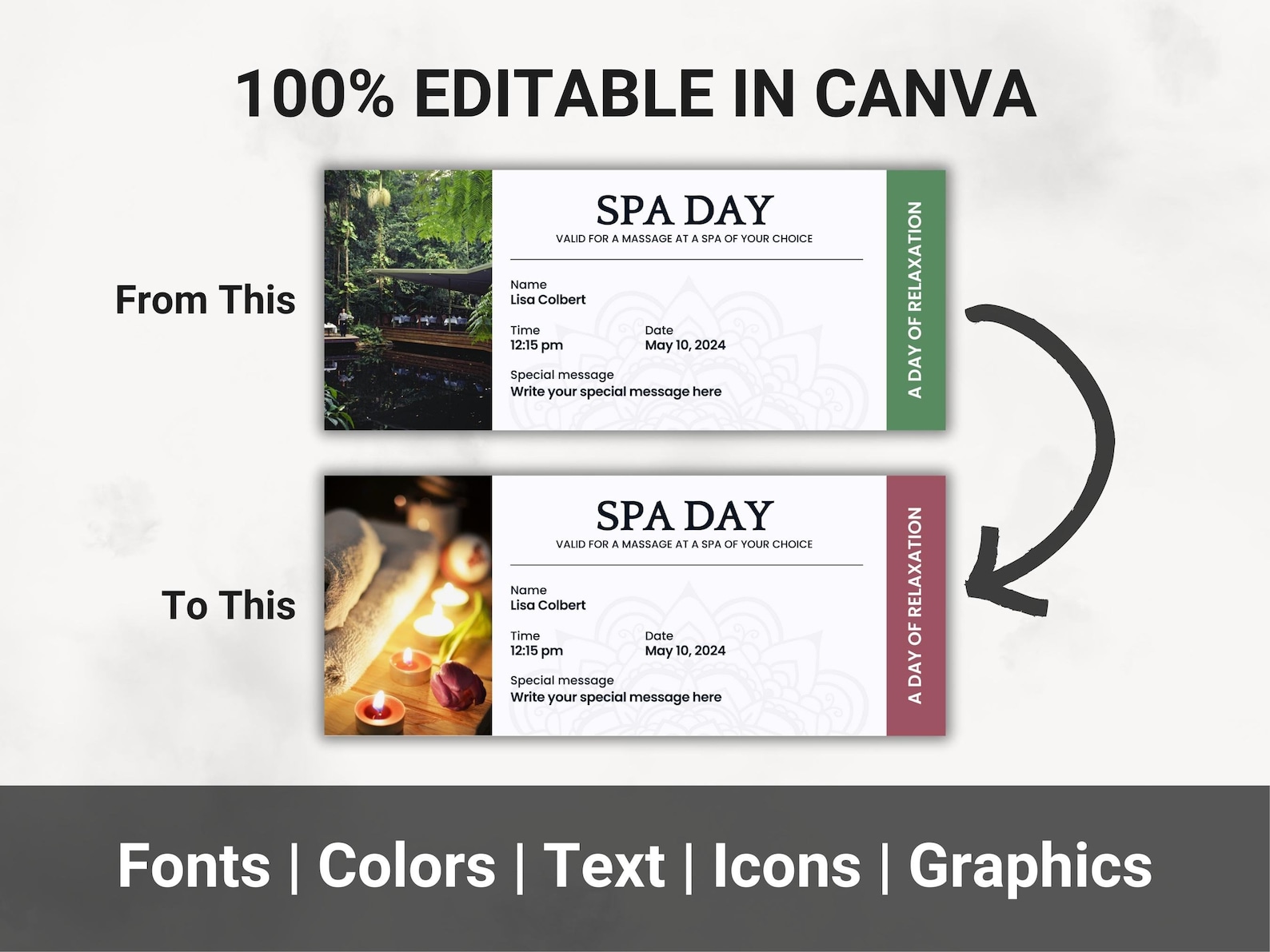 Editable Spa Day Voucher Personalized Massage Coupon Printable Gift ...