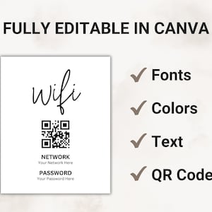 Wifi QR Code Sign, Printable Wifi Sign, Editable Wifi Password Sign ...