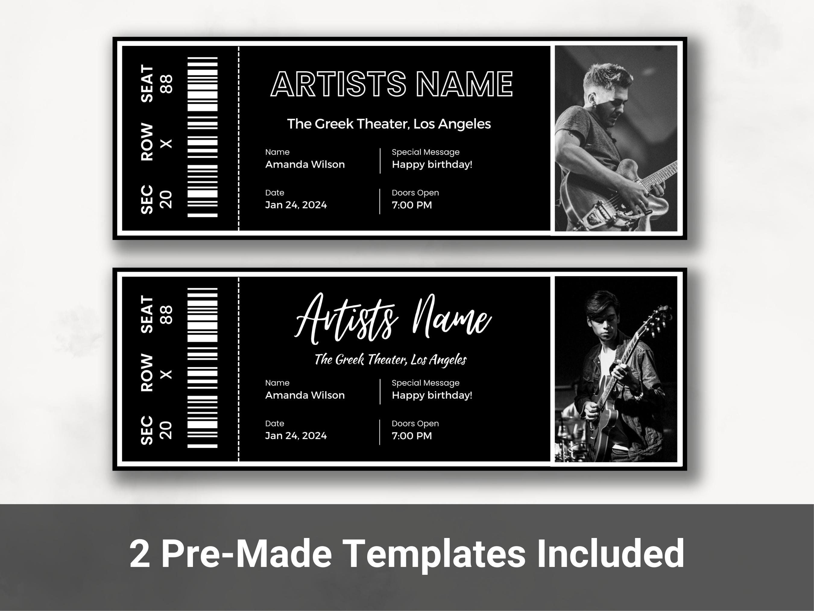 Editable Concert Ticket Template, DIY Event Ticket, Custom Concert ...