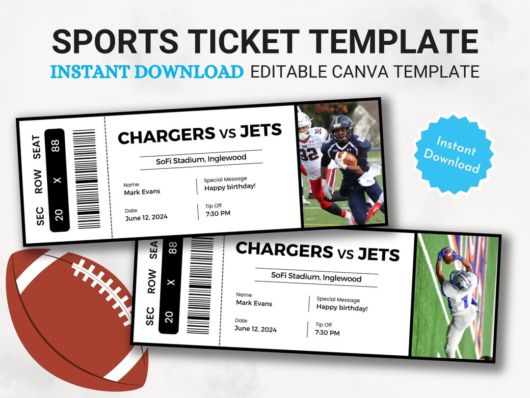 Editable Sports Ticket Template, DIY Sporting Ticket, Custom Sports ...