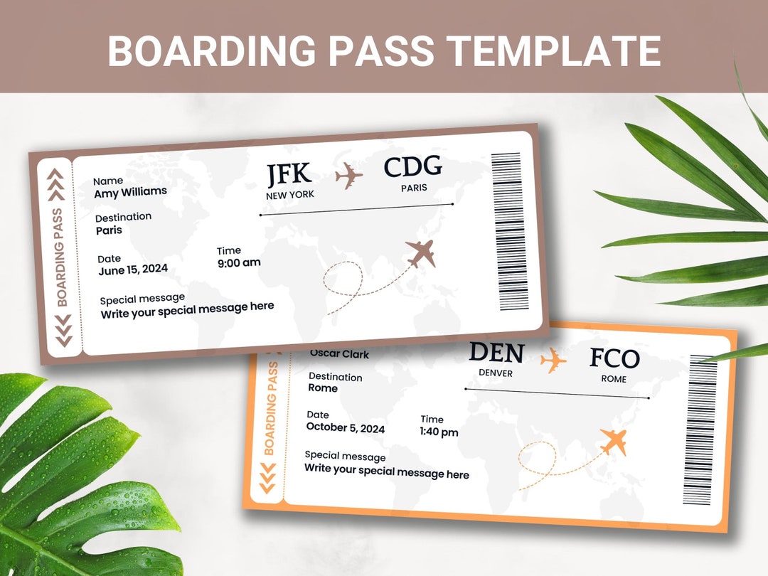 Editable Boarding Pass Template, Printable Airline Ticket, Plane ...