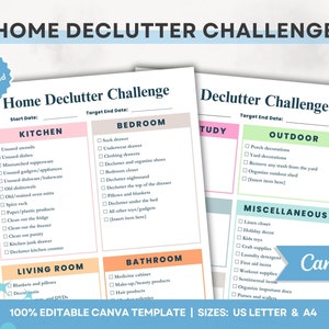 Declutter Checklist Template, Editable Cleaning Schedule, Declutter Challenge, Home Cleaning ...