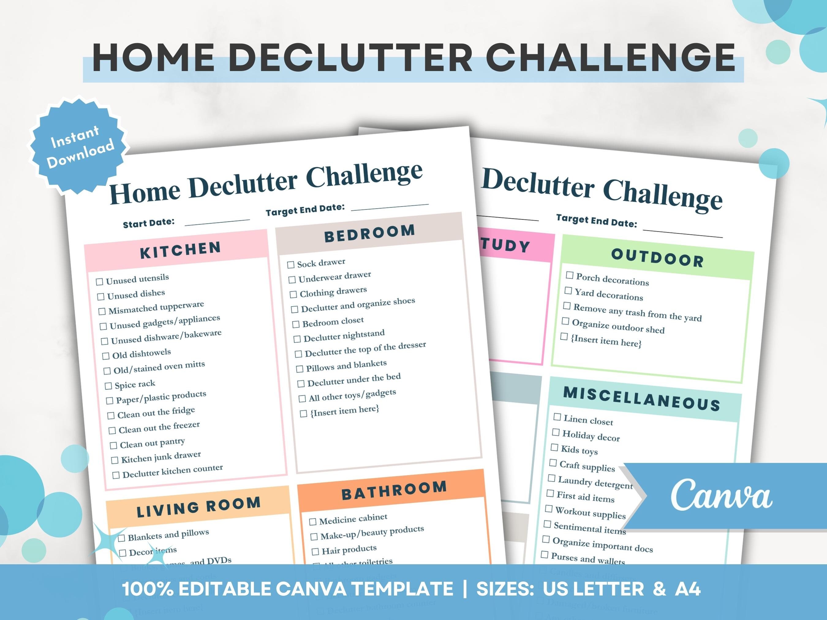 Declutter Checklist Template, Editable Cleaning Schedule, Declutter ...
