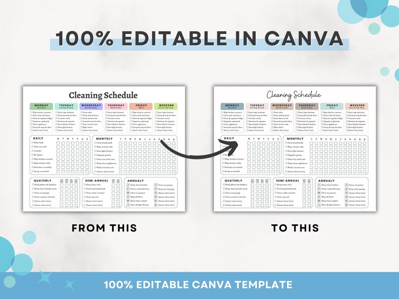 Editable Cleaning Schedule Printable Weekly Monthly Yearly - Etsy