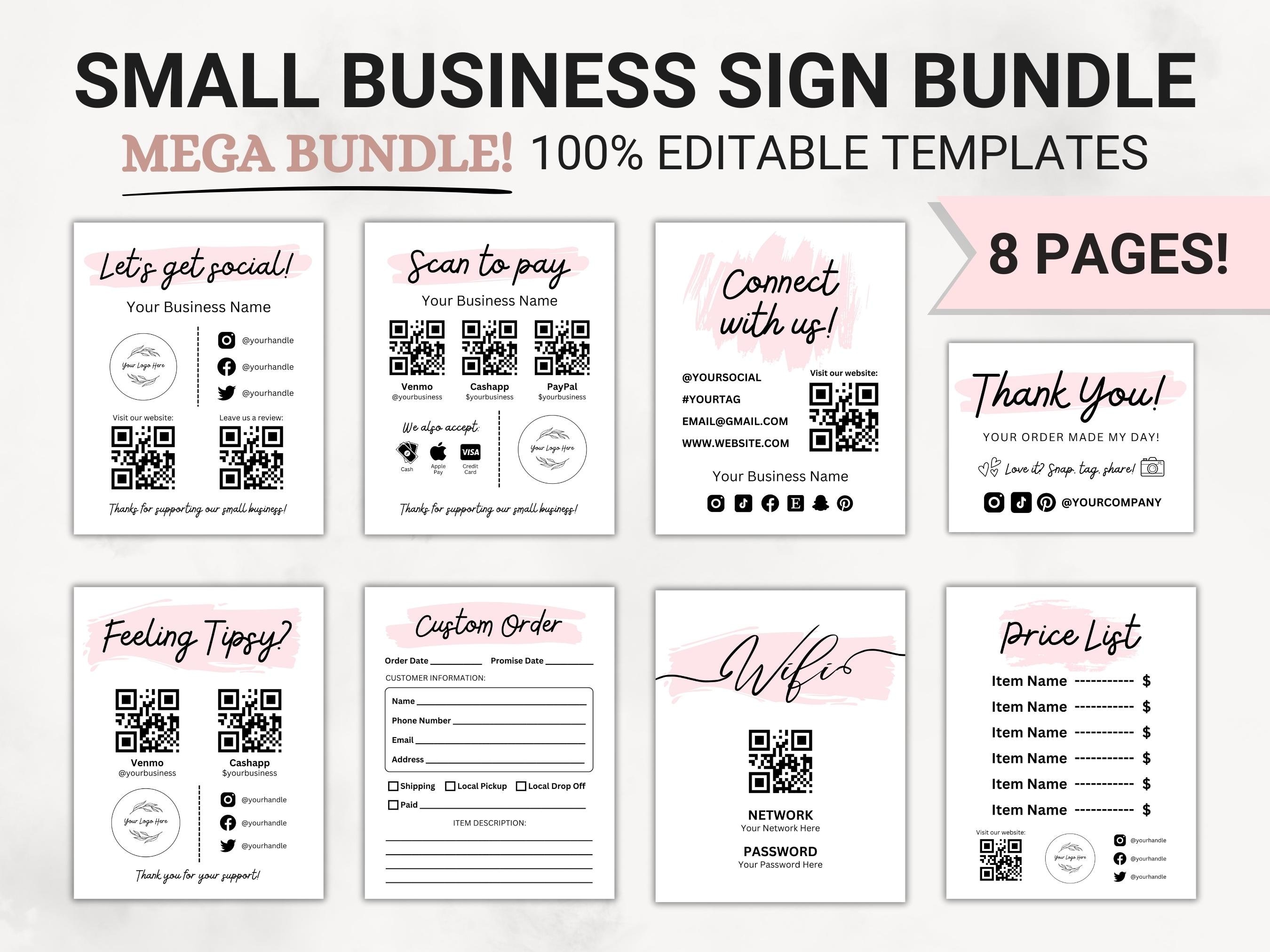 Editable Business Sign Template Bundle, Scan to Pay Sign, Social Media ...
