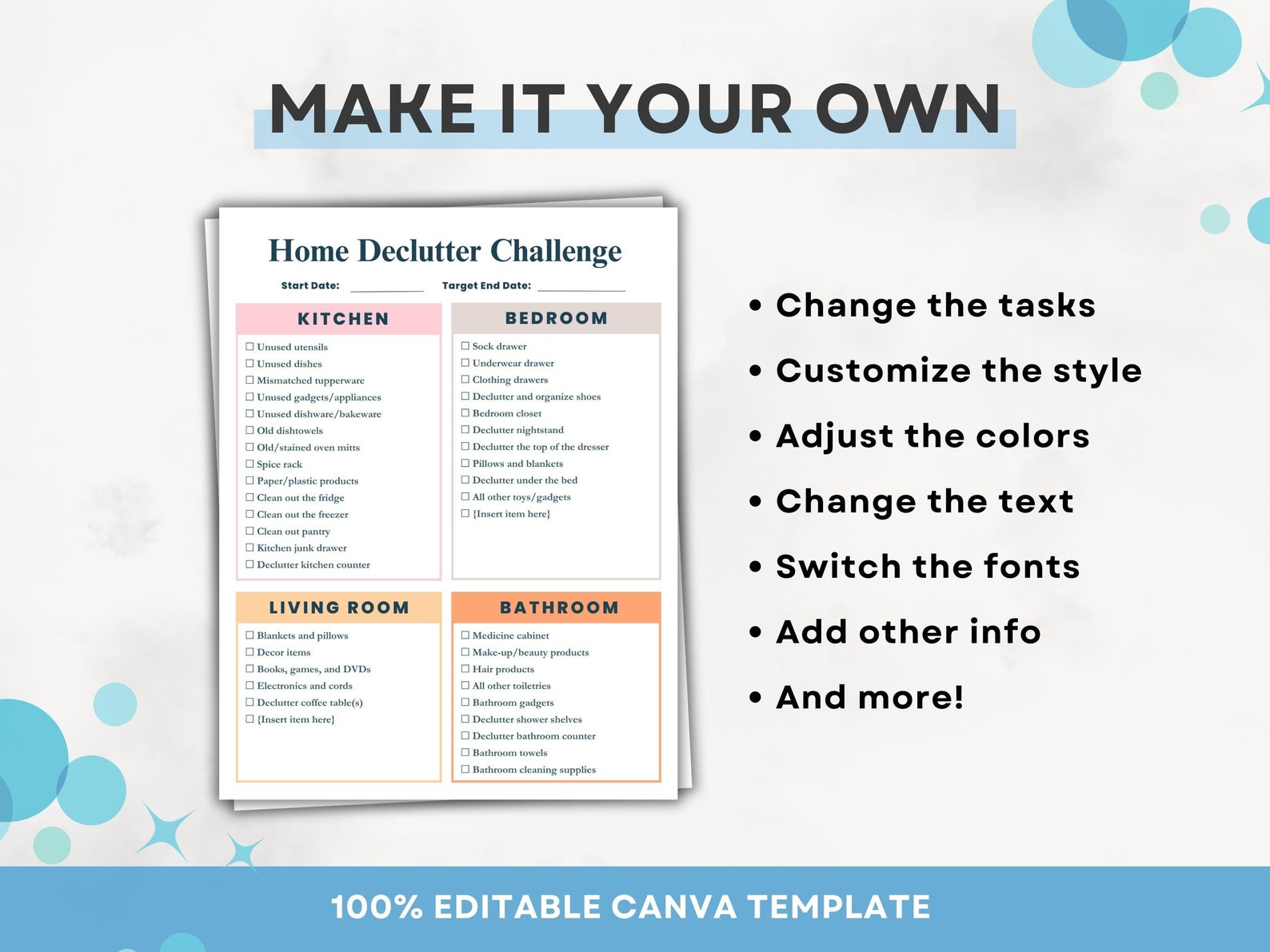 Declutter Checklist Template Editable Cleaning Schedule - Etsy