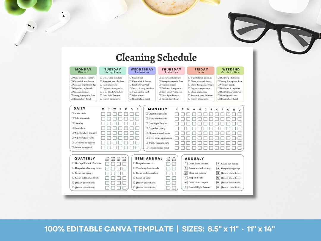 Editable Cleaning Schedule Printable Weekly Monthly Yearly Cleaning ...