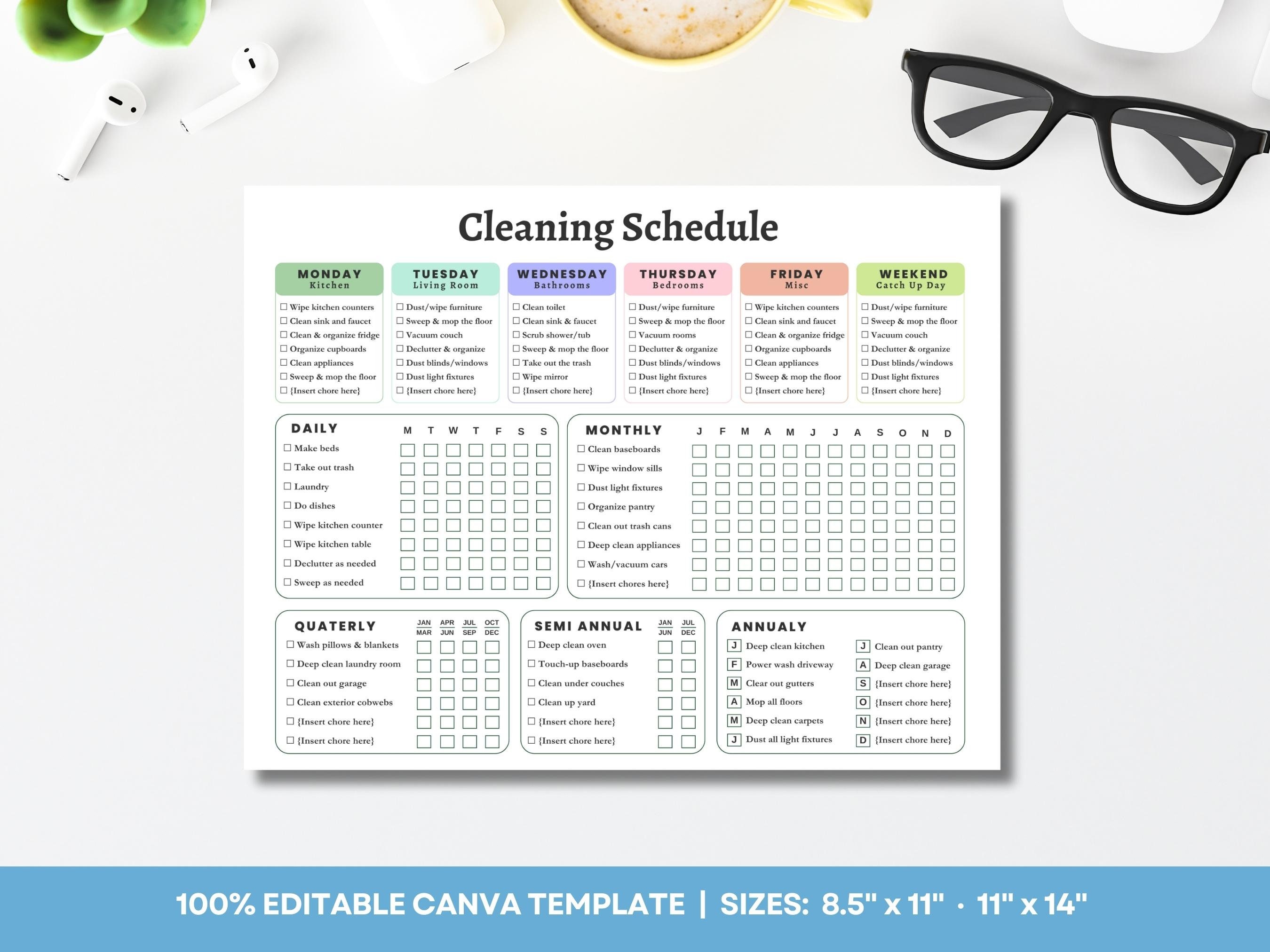 Editable Cleaning Schedule Printable Weekly Monthly Yearly Cleaning ...