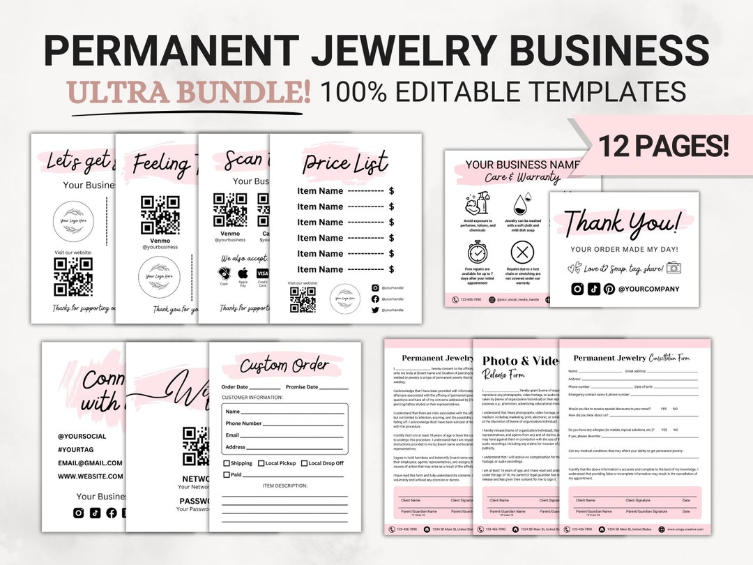 Editable Permanent Jewelry Business Forms, Permanent Jewelry Warranty ...
