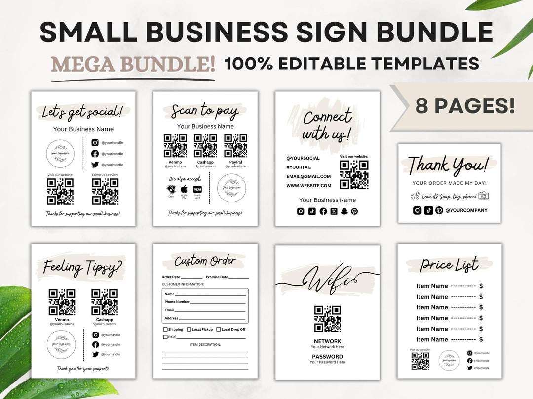 Editable Business Sign Template Bundle, Scan to Pay Sign, Social Media ...
