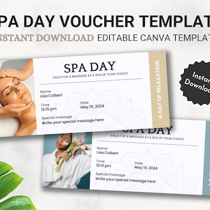Editable Spa Day Voucher Personalized Massage Coupon Printable Gift ...