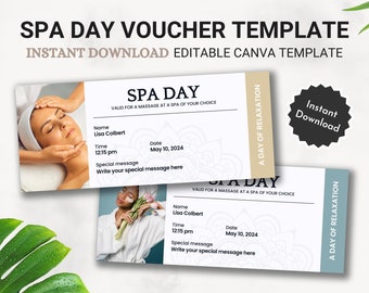 Editable Spa Day Voucher Personalized Massage Coupon Printable Gift ...