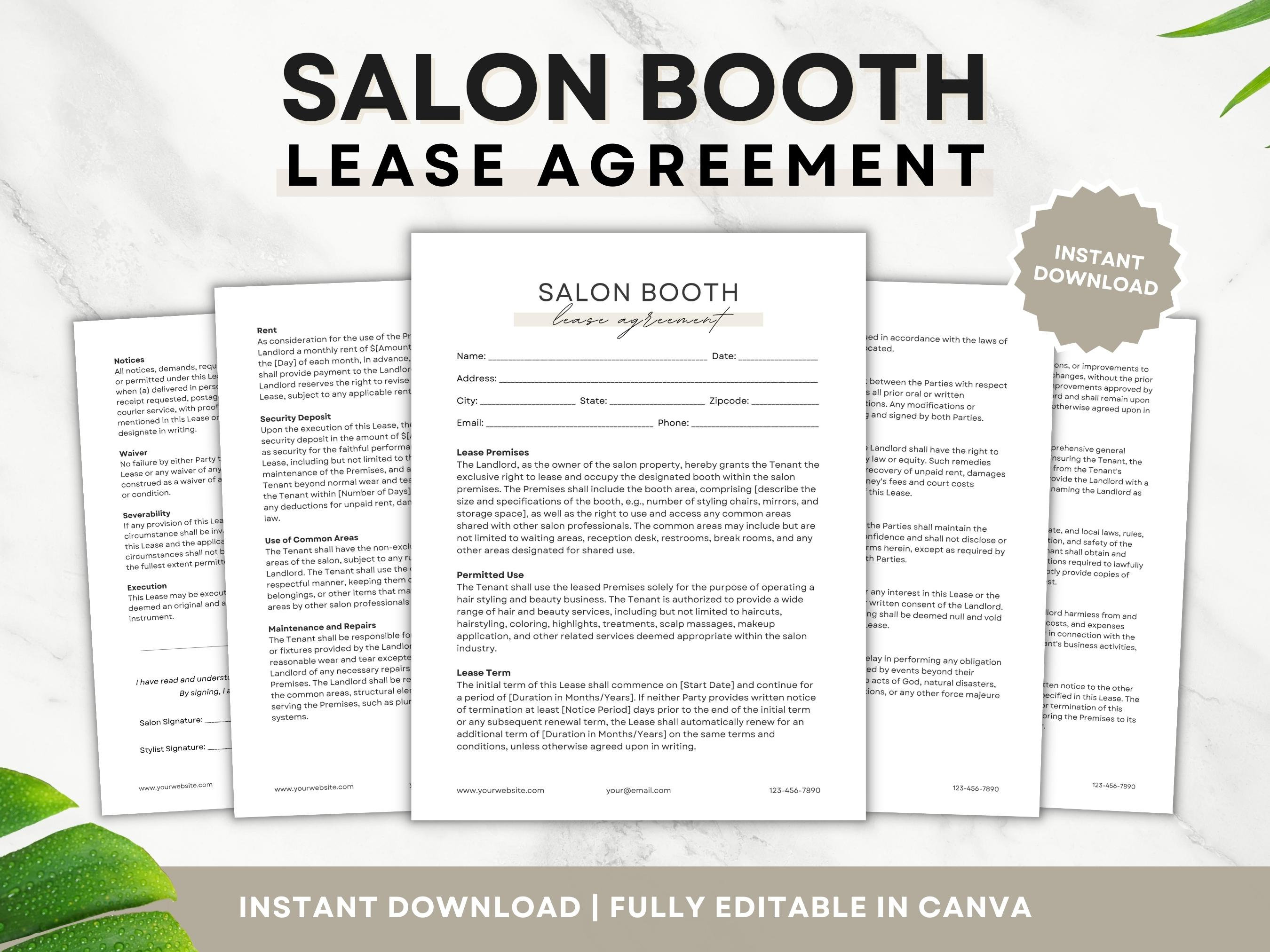 Professional Salon Booth Rental Contract, Salon Chair Rental Booth ...