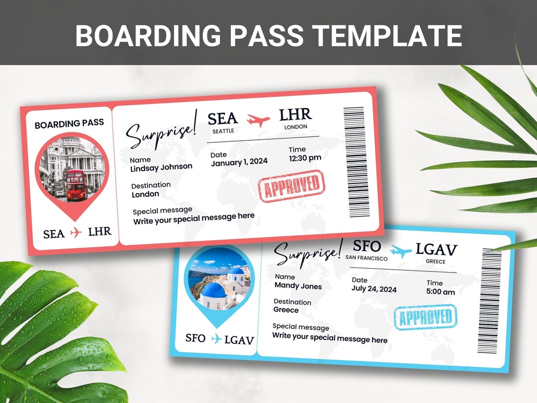Editable Boarding Pass Template, Printable Airline Ticket, Plane ...