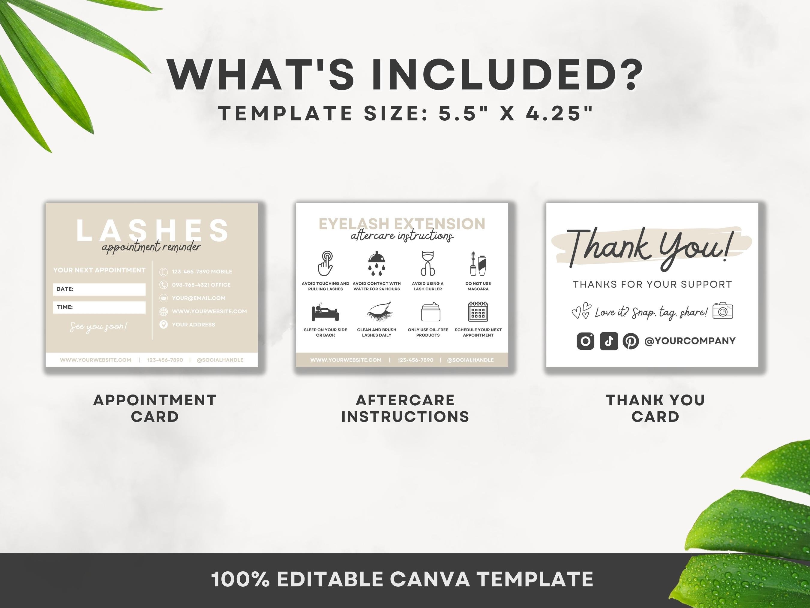 Lash Aftercare Card Template, Lash Business Card, Editable Lash ...