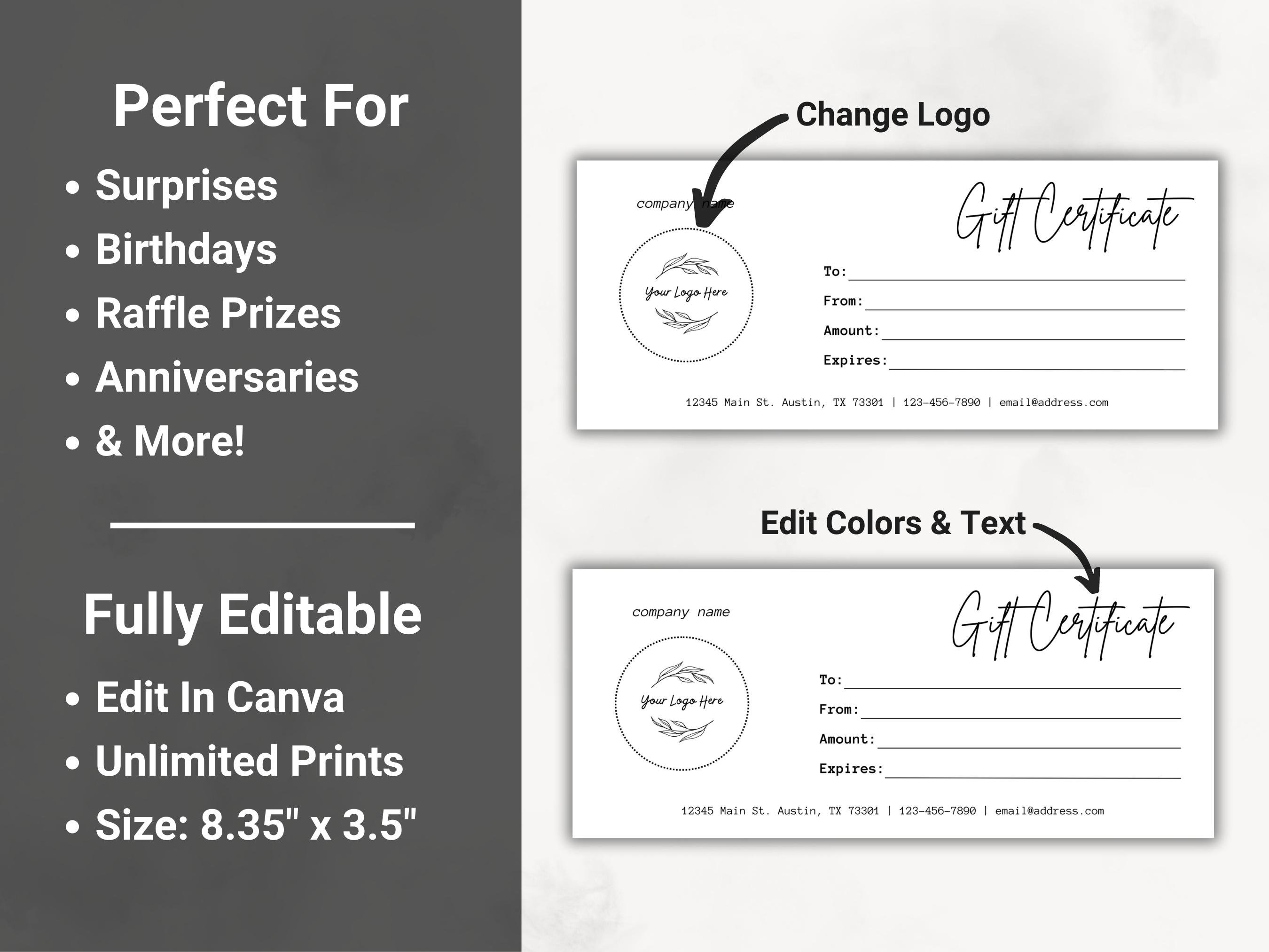 Editable Gift Certificate Template, Add Logo Gift Voucher, Minimal Gift ...