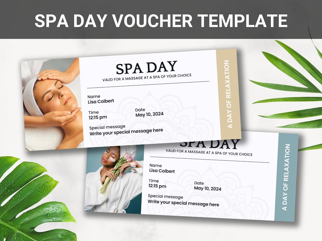 Editable Spa Day Voucher Personalized Massage Coupon Printable Gift ...
