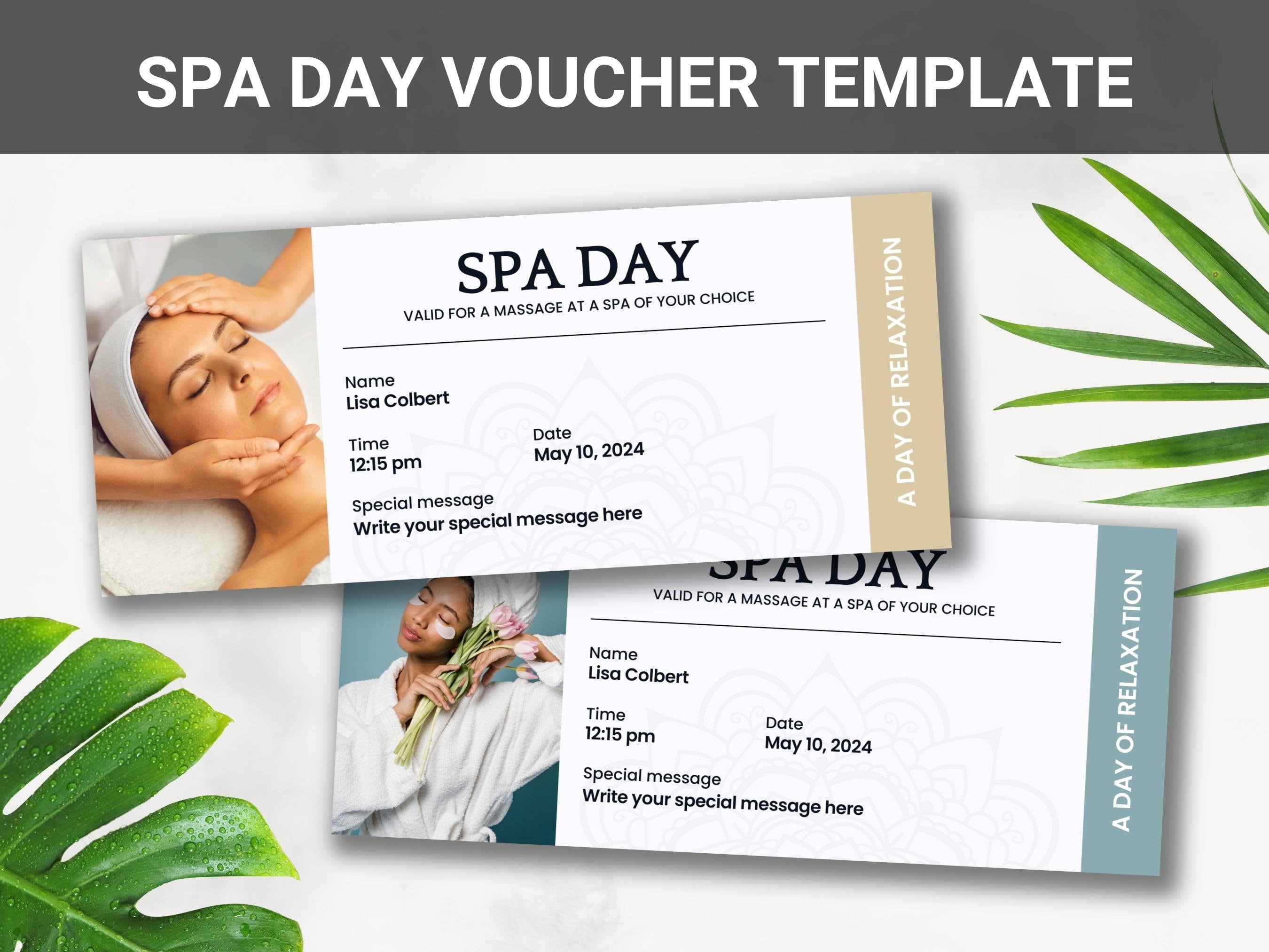 Editable Spa Day Voucher Personalized Massage Coupon Printable Gift ...