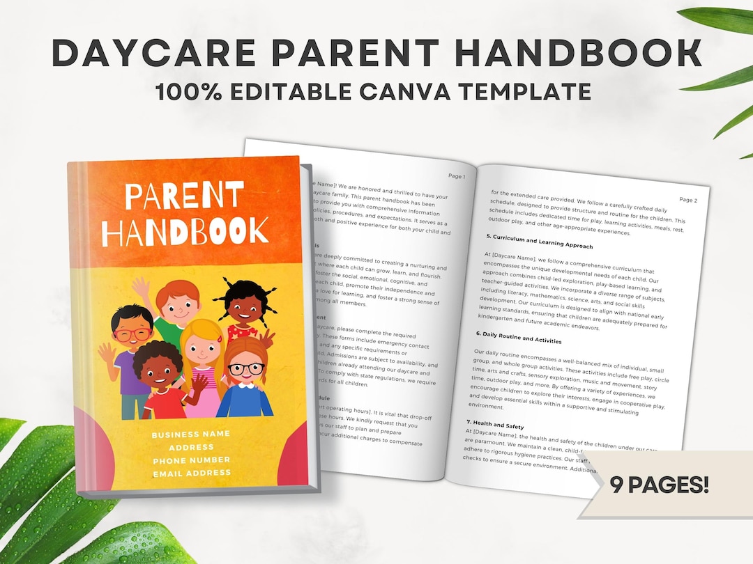 Daycare Handbook for Parents, Daycare Parent Handbook, Parent Handbook ...