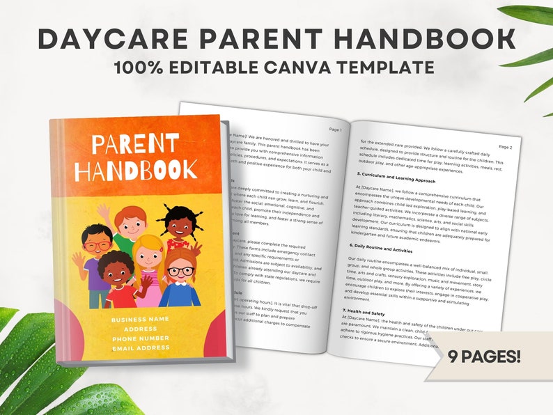 Daycare Handbook for Parents, Daycare Parent Handbook, Parent Handbook ...