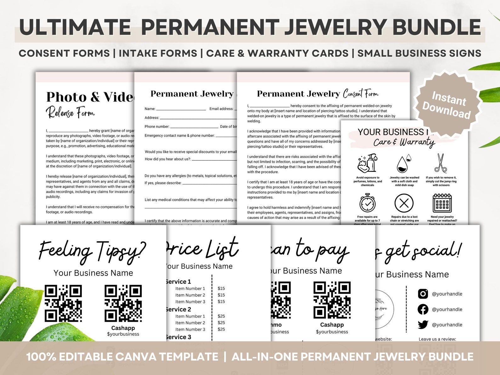 Permanent Jewelry Consent Forms Bundle Permanent Jewelry Business ...
