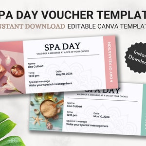 Editable Spa Day Voucher Personalized Massage Coupon Printable Gift ...