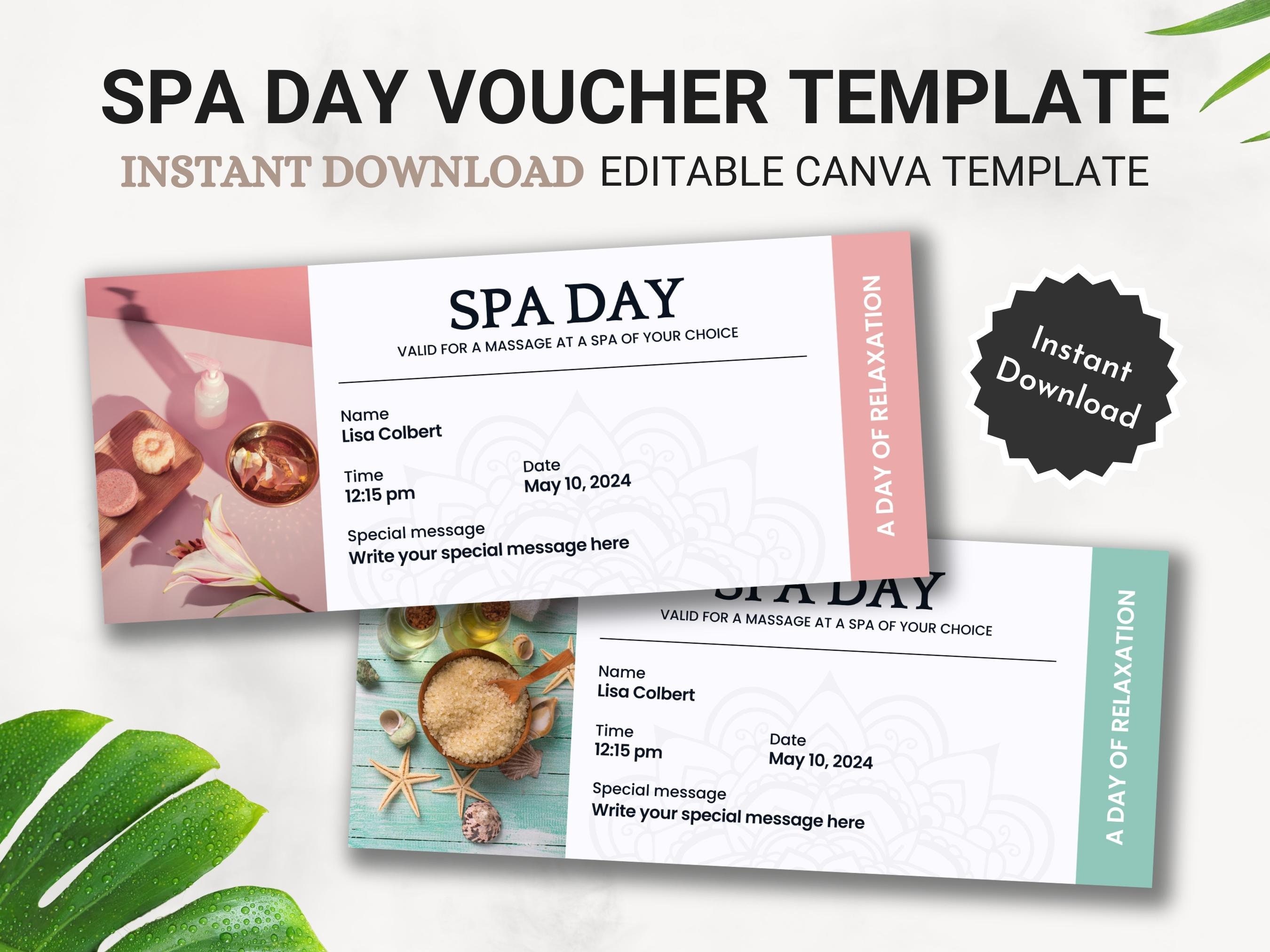 Editable Spa Day Voucher Personalized Massage Coupon Printable - Etsy