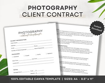 Photography Client Contract Template, Editable Client Agreement for ...