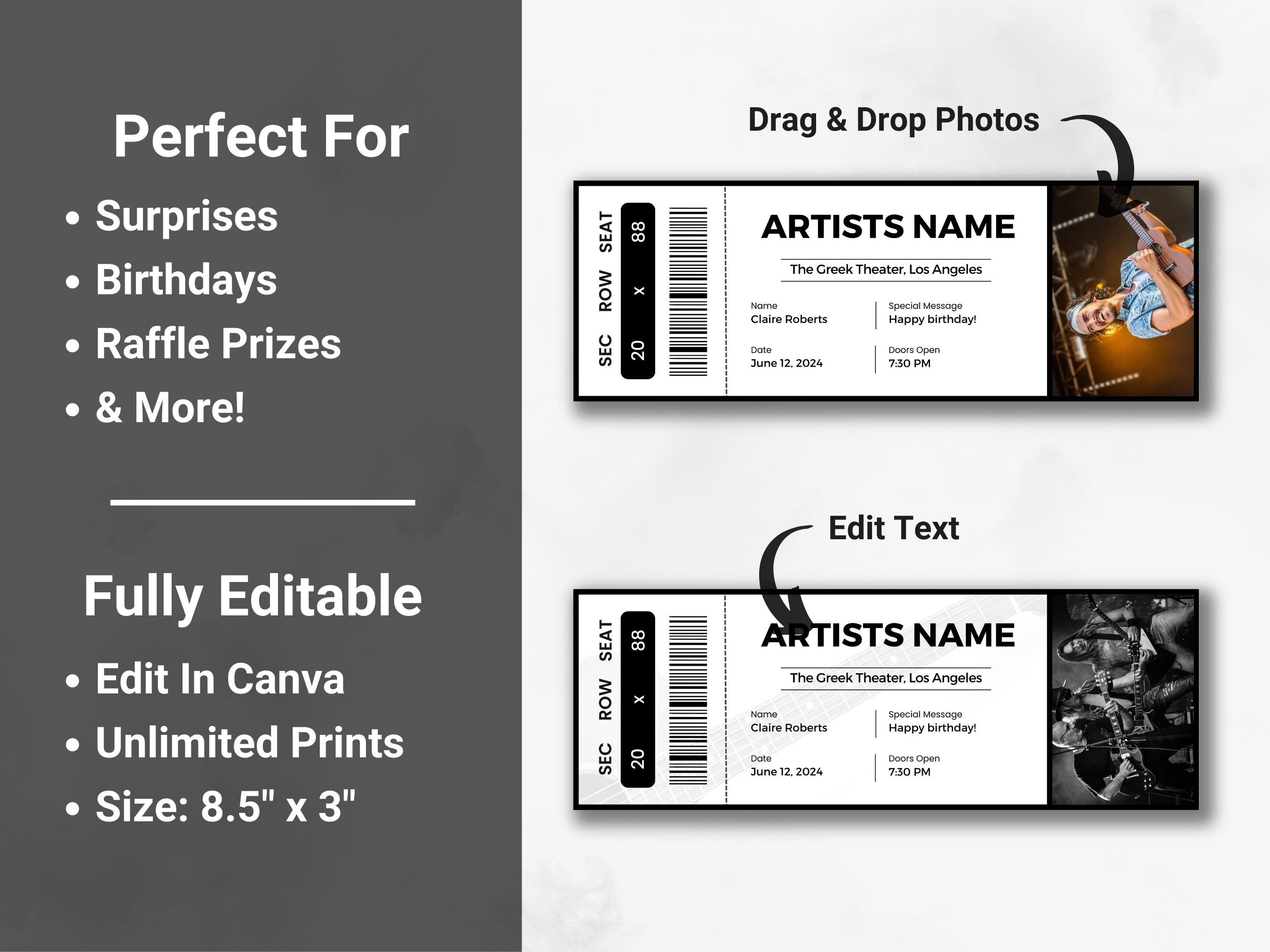 Editable Concert Ticket Template DIY Event Ticket Custom - Etsy