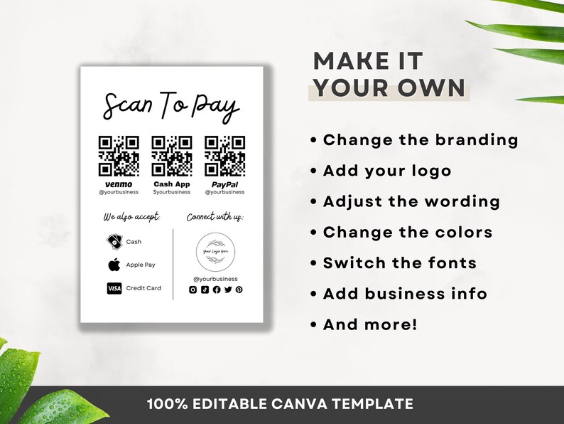 Editable Scan to Pay Card QR Code Sign Template Cashapp - Etsy