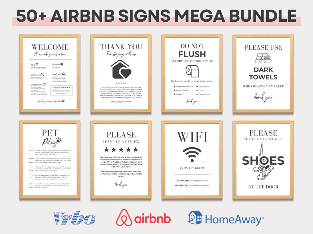 Airbnb Sign Bundle Template Airbnb Signage Signs for Rental Home Wifi ...