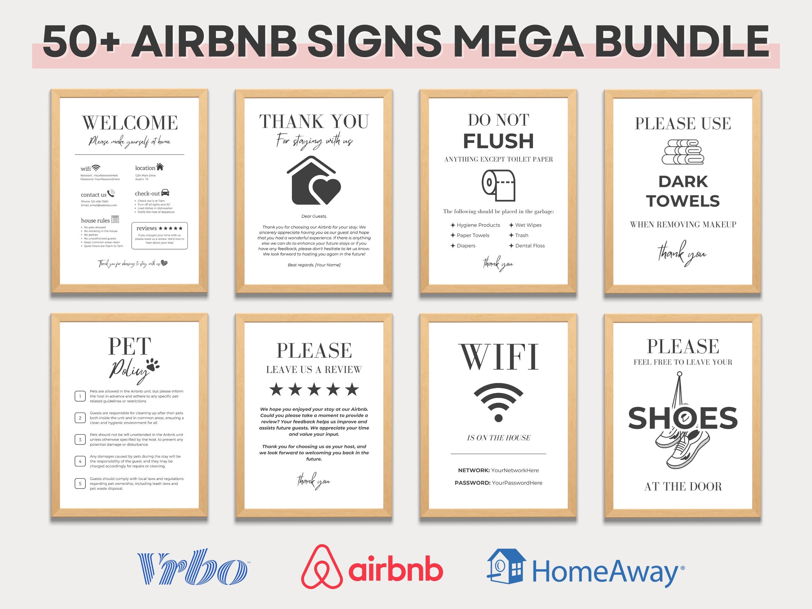 Airbnb Sign Bundle Template Airbnb Signage Signs for Rental Home Wifi Sign Editable Welcome Book ...