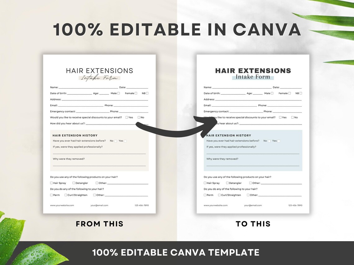 Hair Extension Forms, Editable Hair Extensions Intake Consent ...