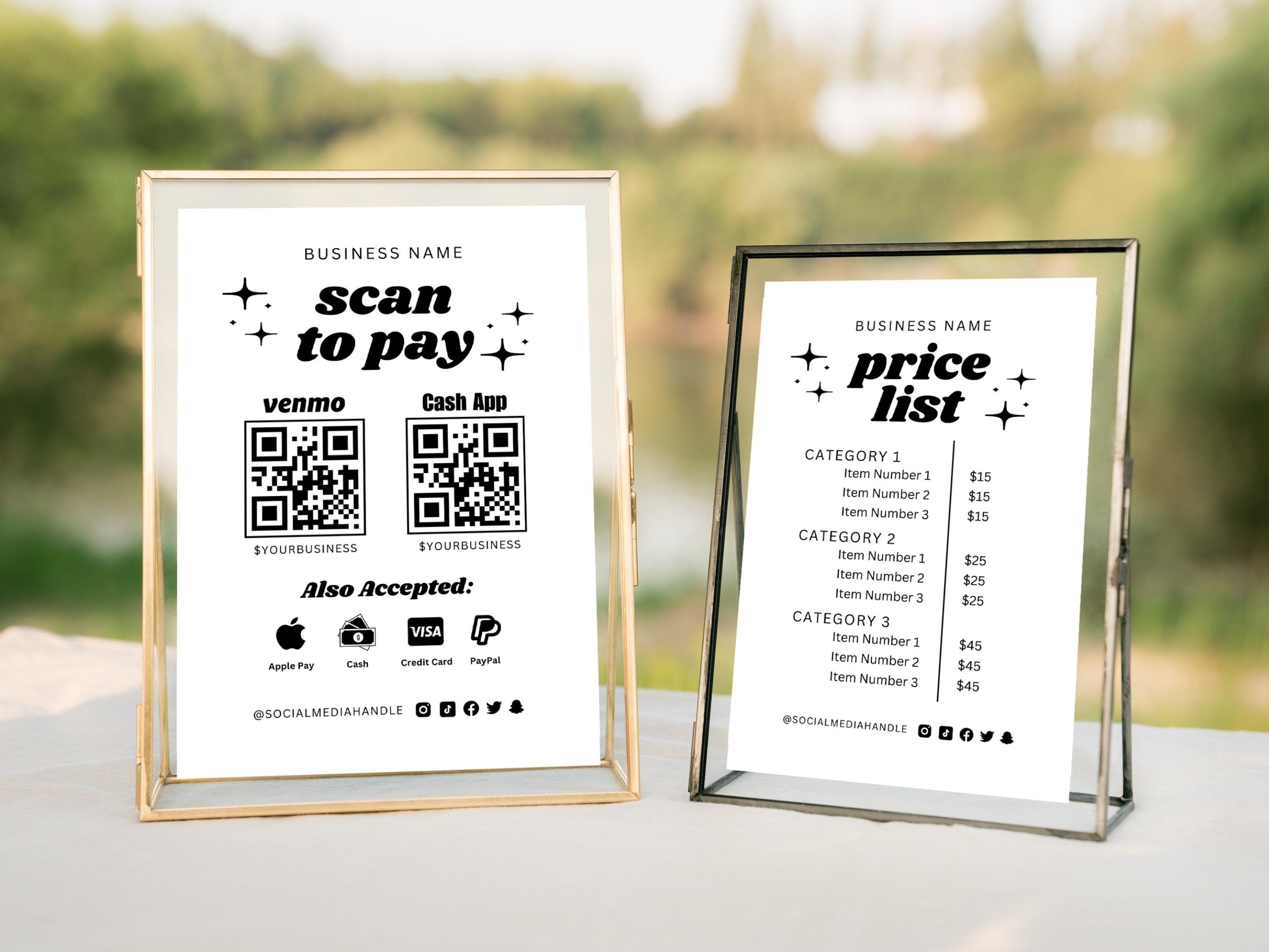 Small Business Sign Bundle, Social Media Sign, Price List Sheet, QR ...